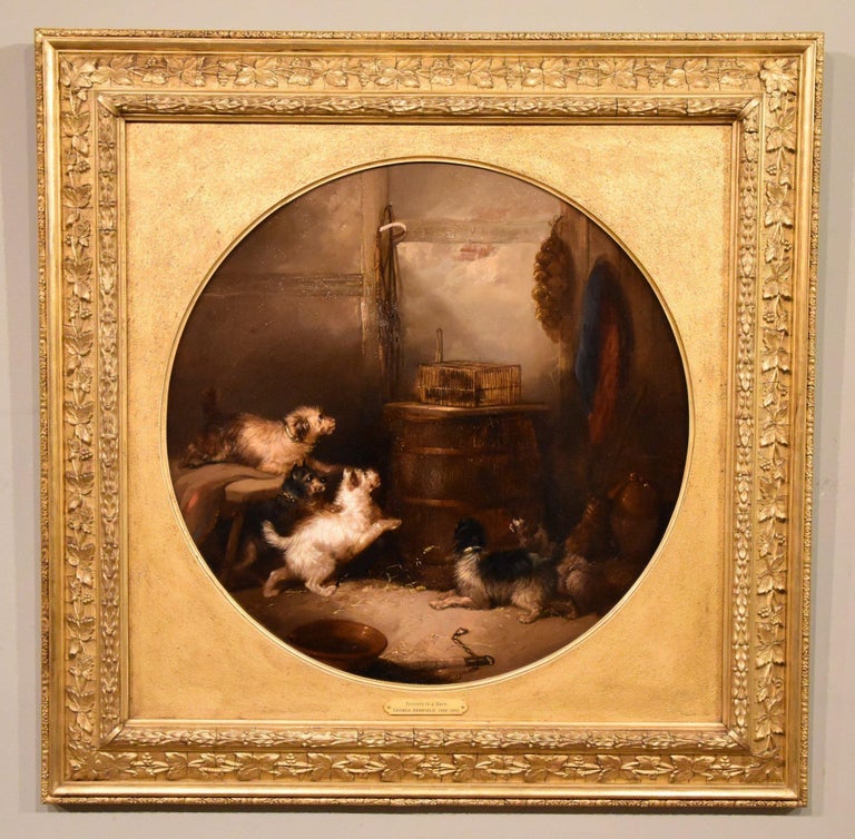 George Armfield - Oil Painting Pair by George Armfield "Terriers in a ...