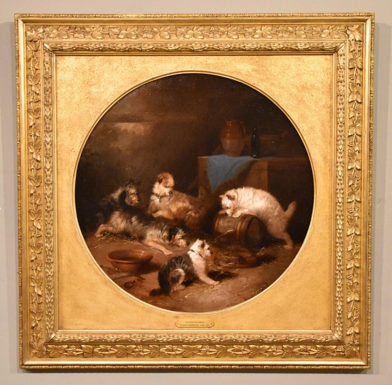 George Armfield - Oil Painting Pair by George Armfield "Terriers in a ...