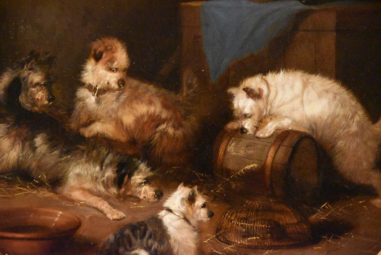 George Armfield - Oil Painting Pair by George Armfield "Terriers in a ...