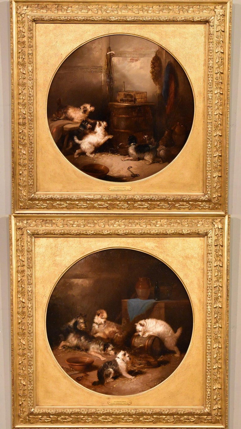 George Armfield - Oil Painting Pair by George Armfield "Terriers in a ...