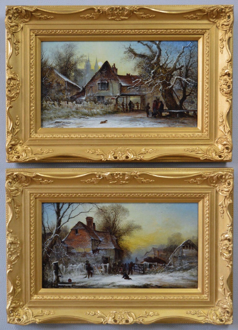 George Augustus Williams - 19th Century pair of winter landscape oil ...