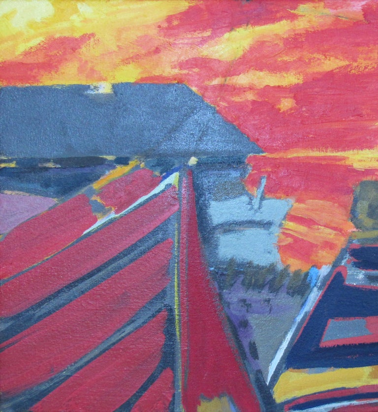 George Bayliss - 'Boats and Sunrise, by George Bayliss, Oil on Canvas ...