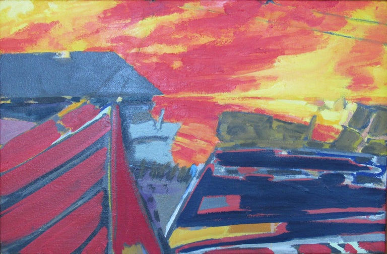 George Bayliss - 'Boats and Sunrise, by George Bayliss, Oil on Canvas ...