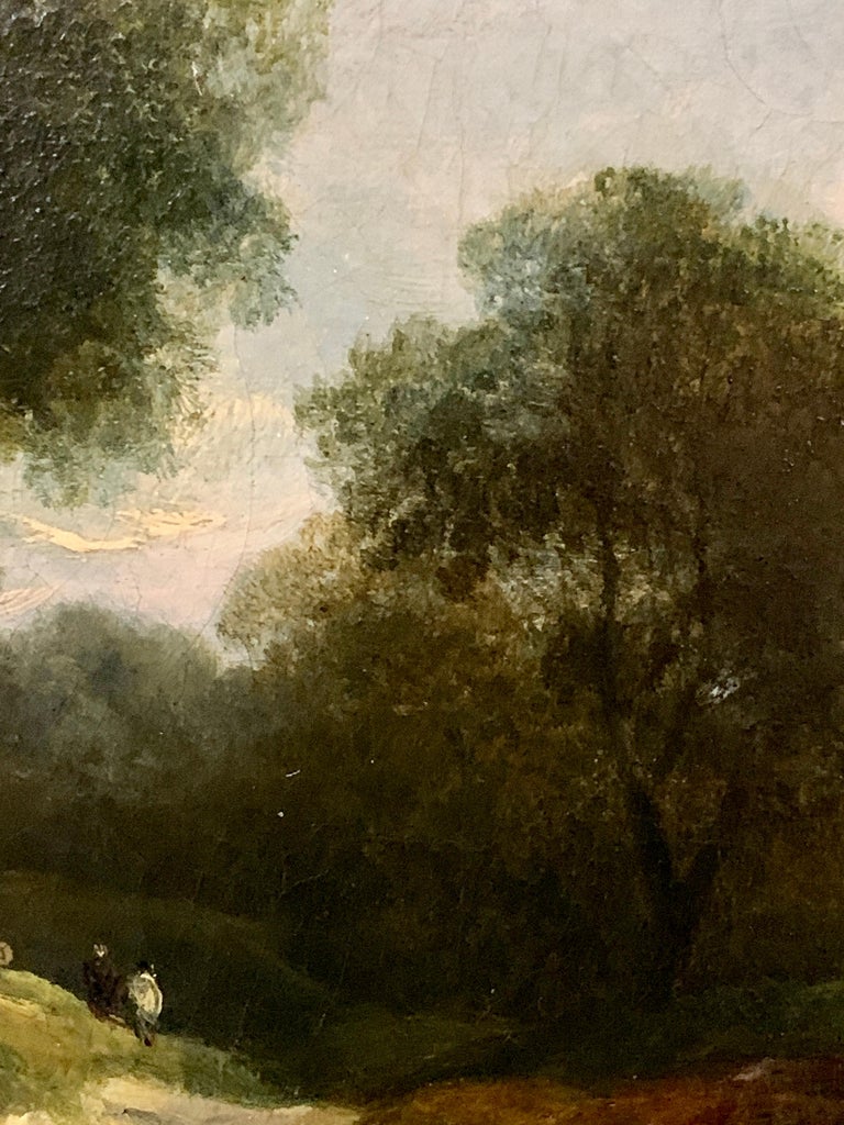 George Cole - 19th century English landscape oil of figures on a path ...