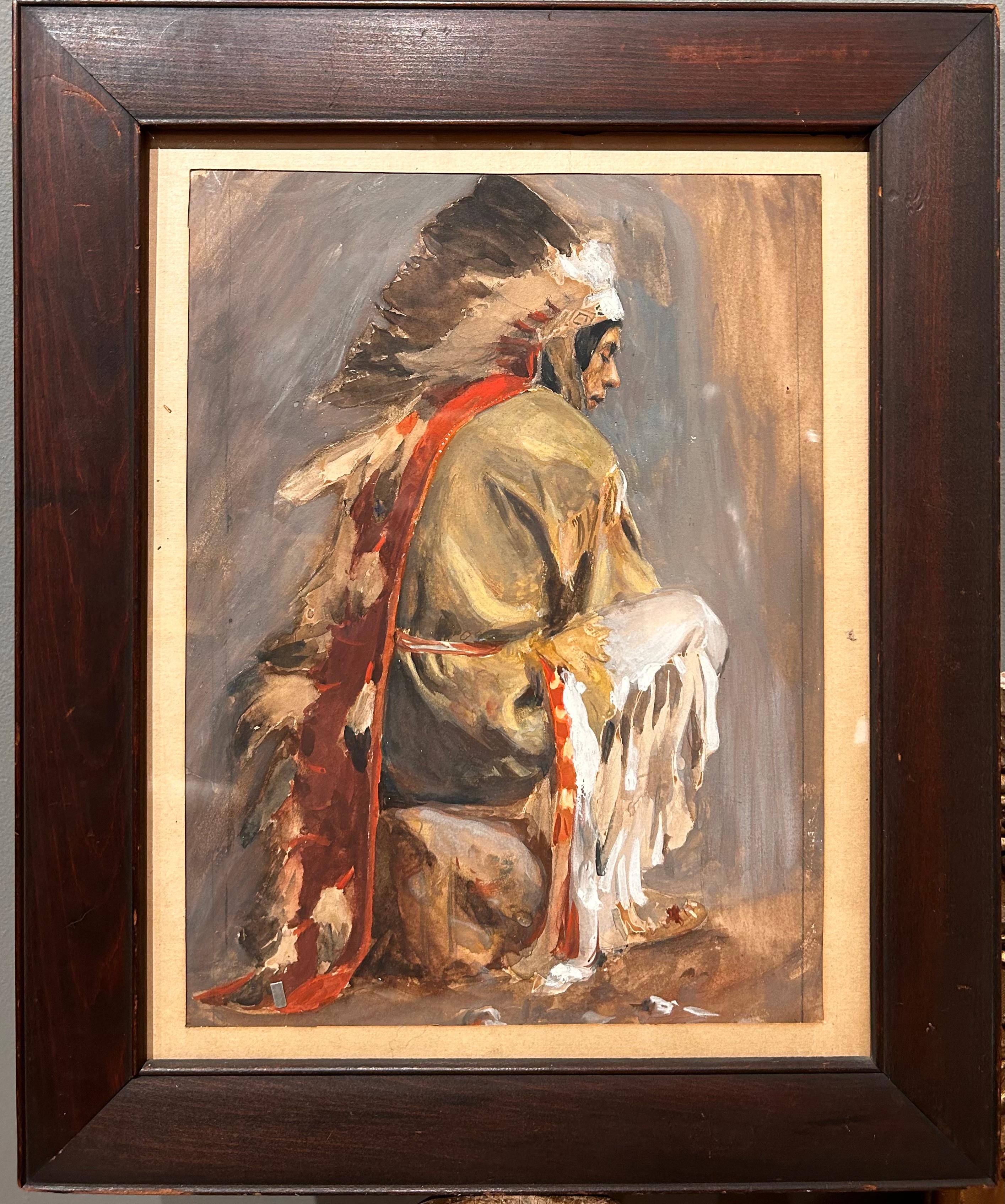 George de Forest Brush - Portrait of Native American Man in Traditional ...