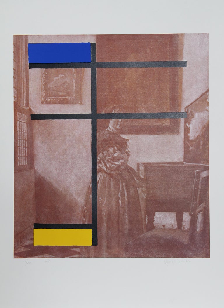 George Deem - Mondrian with Vermeer, Lithograph by George Deem For Sale ...