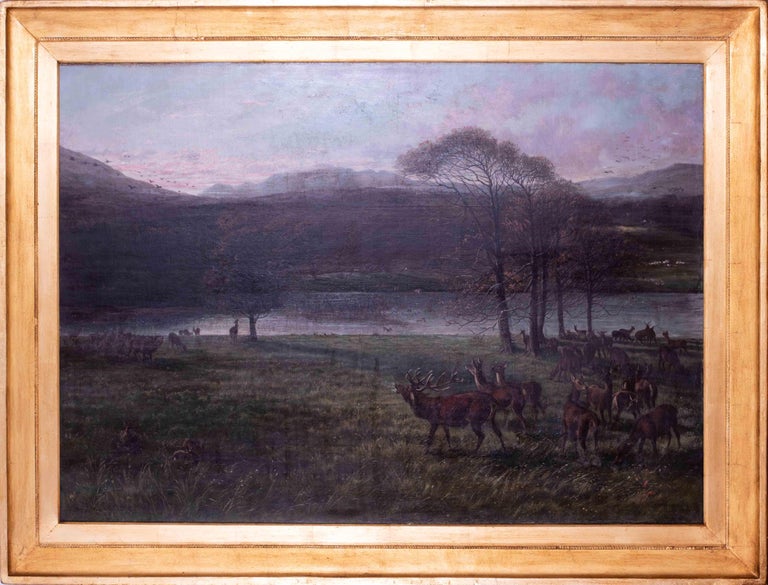 George Earl - Large landscape oil painting of the Deer Park at Vaynol ...