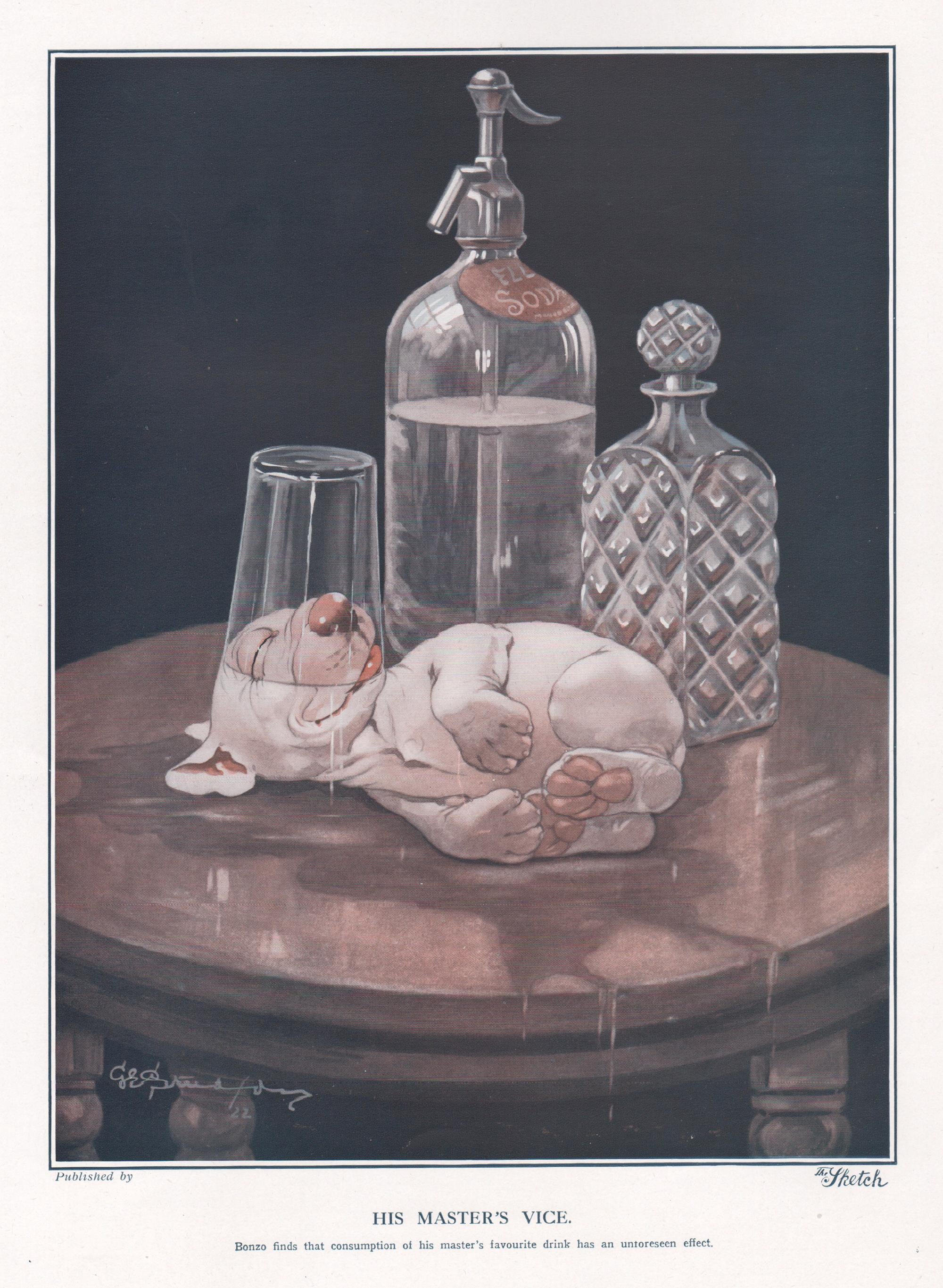 The Glider. George Studdy Bonzo puppy bull dog print En vente sur 1stDibs