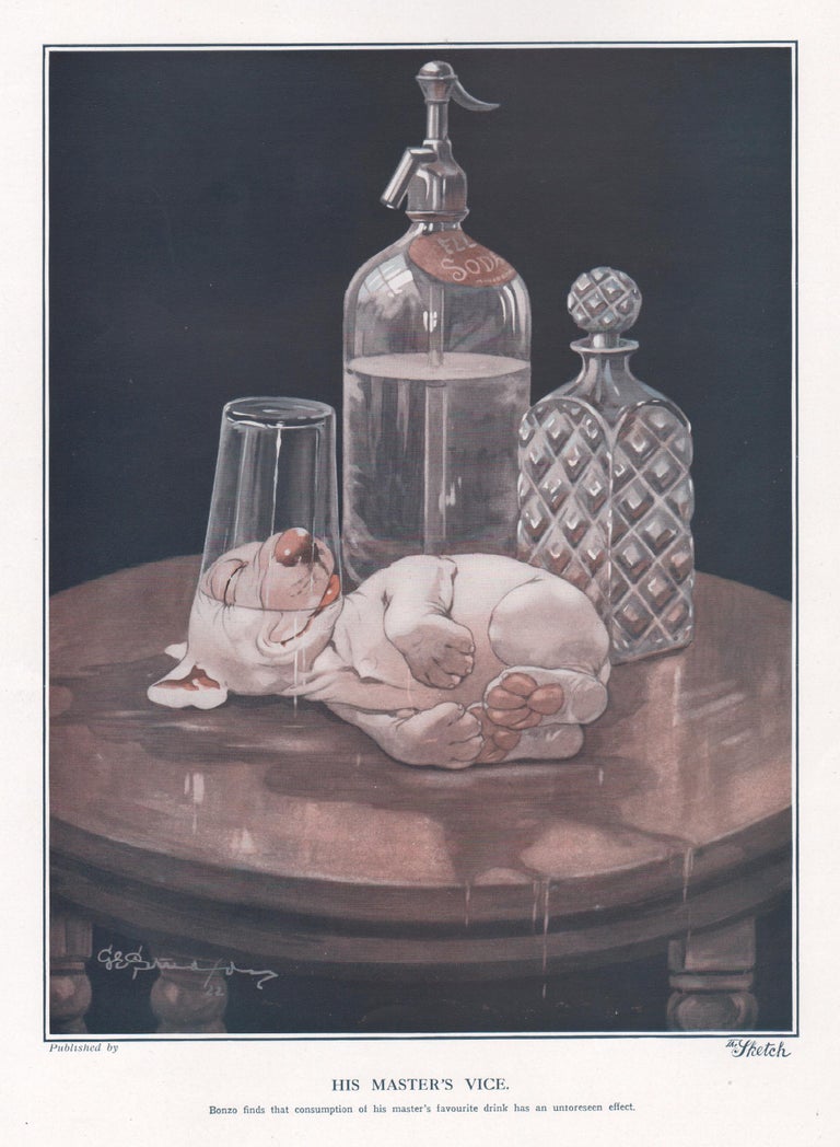 His Master's Vice. George Studdy Bonzo puppy bull dog print For Sale at ...