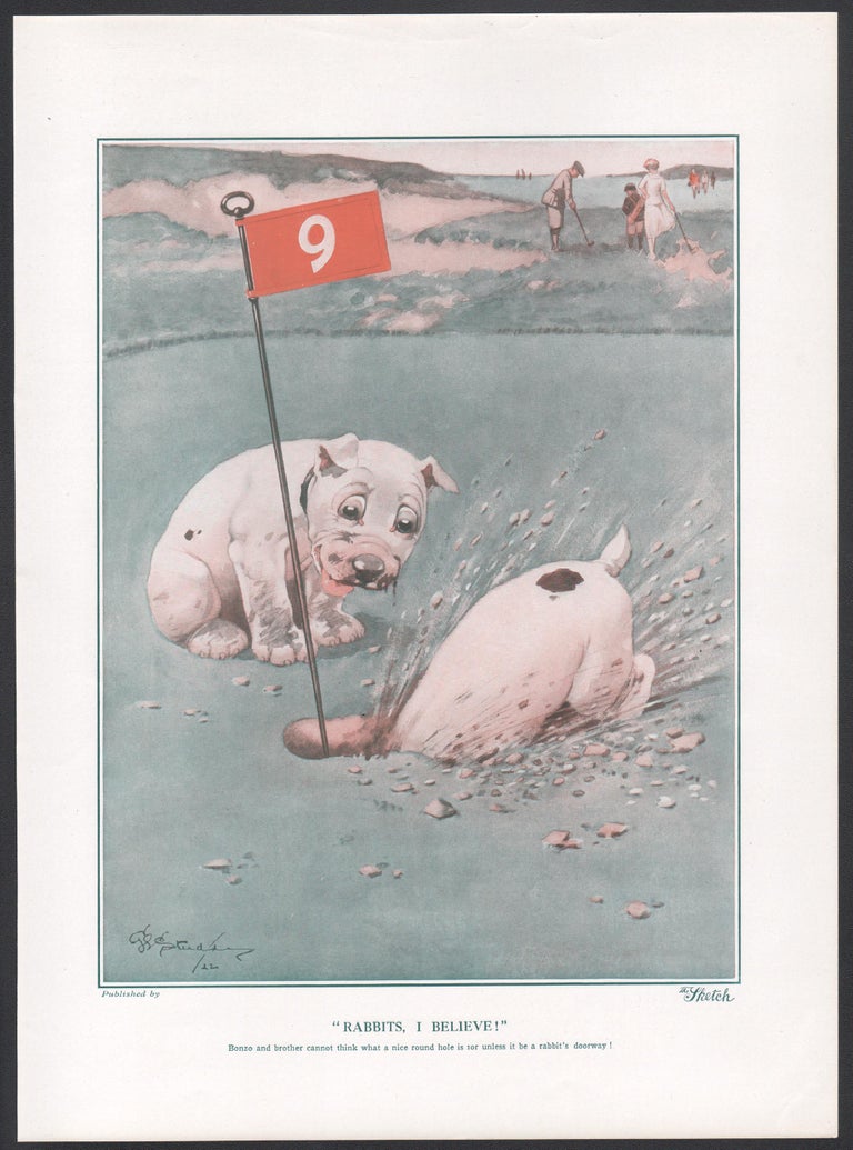 Rabbits, I Believe ! George Studdy Bonzo puppy bull dog golf print For ...