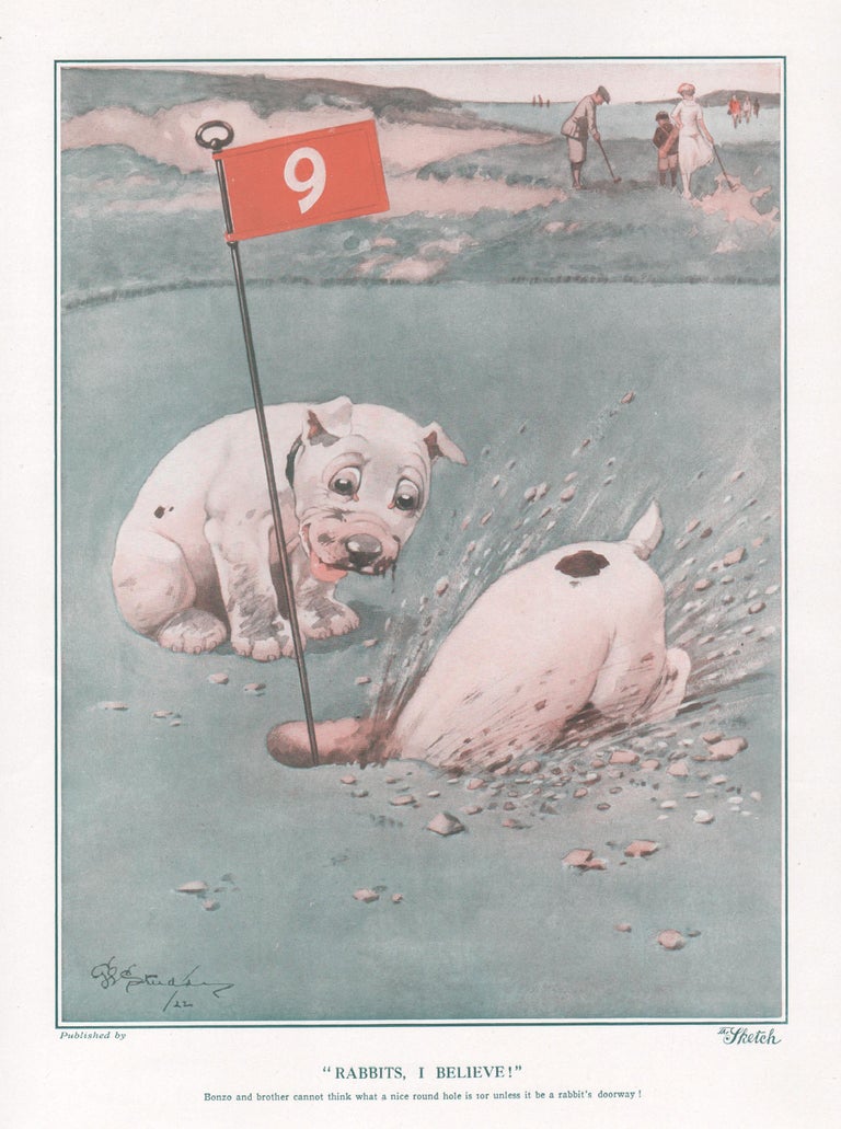 Rabbits, I Believe ! George Studdy Bonzo puppy bull dog golf print For ...