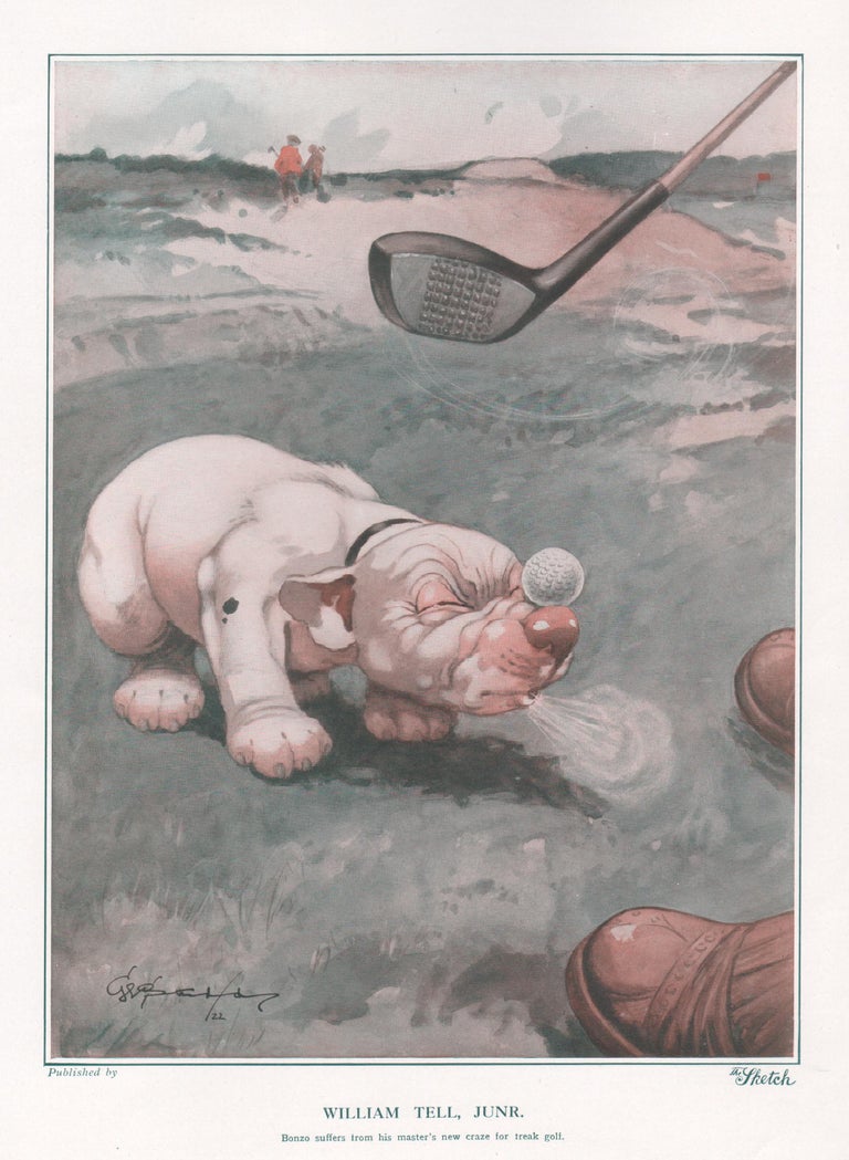 William Tell, Jnr. George Studdy Bonzo puppy bull dog golf print For ...