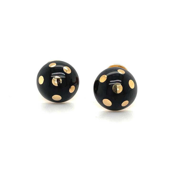 George Gero 18kt Yellow Gold and Black Enamel Mushroom Cuff Links For ...