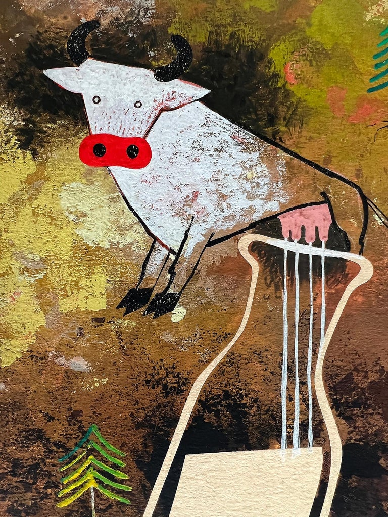 George Giusti - Cute Cow Milks into Bottle. Mid Century Illustration ...