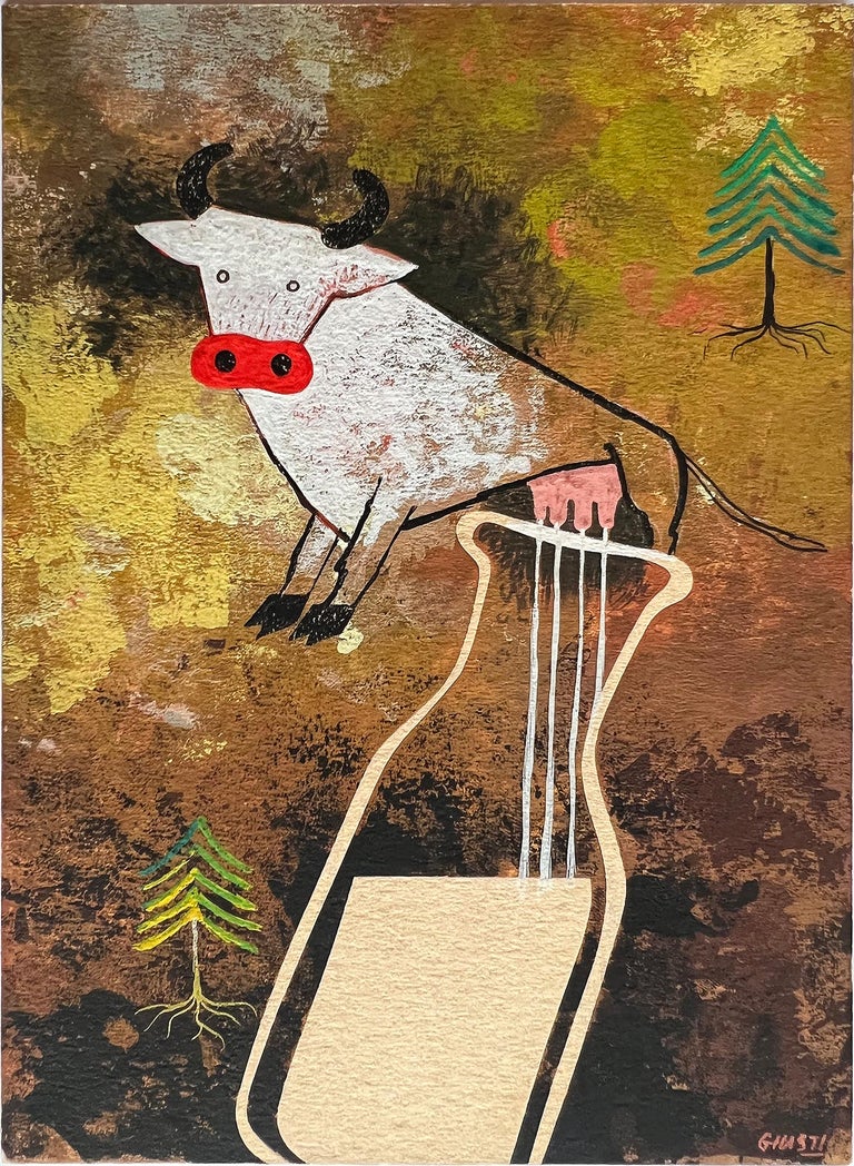 George Giusti - Cute Cow Milks into Bottle. Mid Century Illustration ...