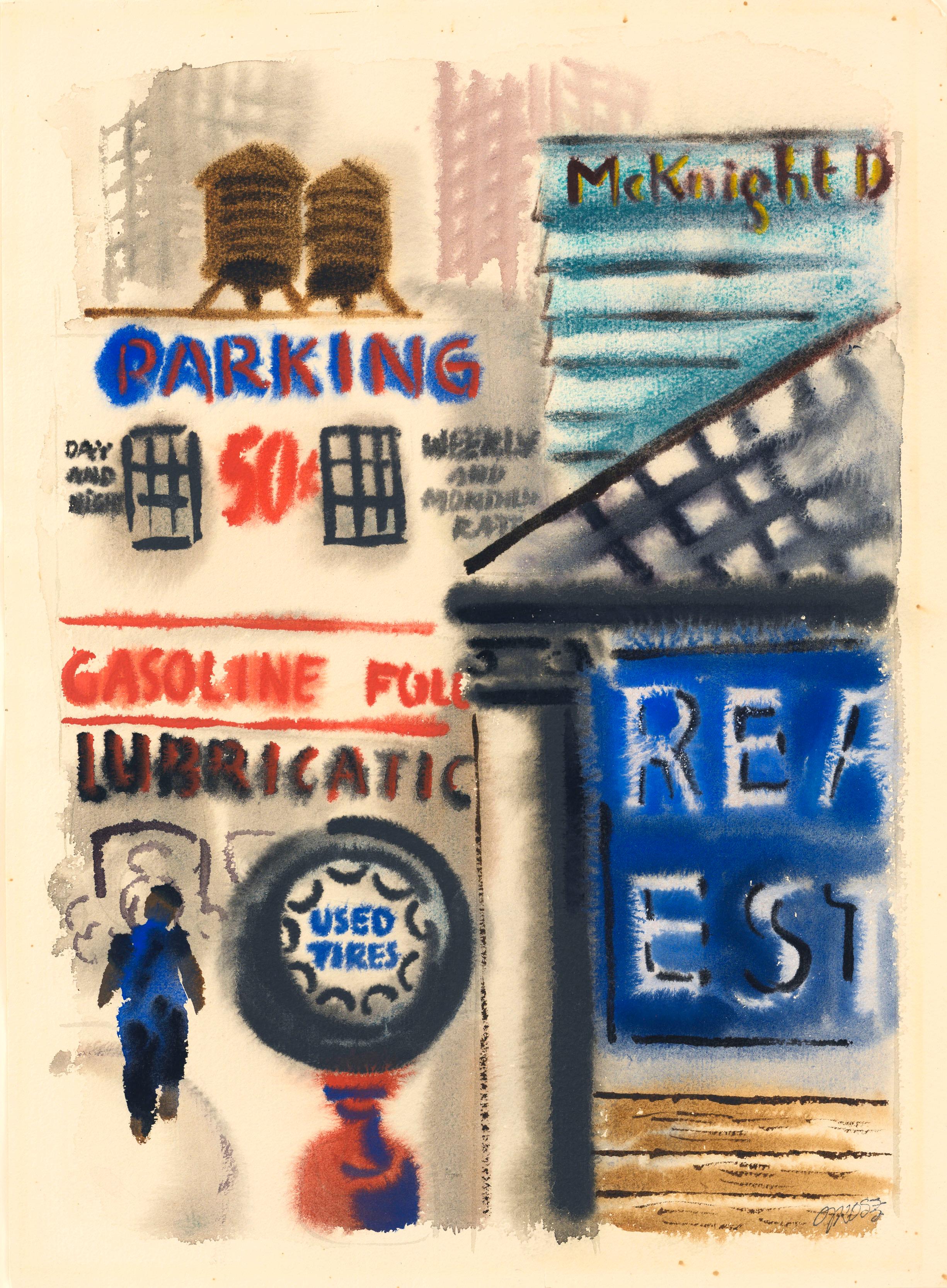 George Grosz - New York Street, Downtown Manhattan, George Grosz, 1933 ...