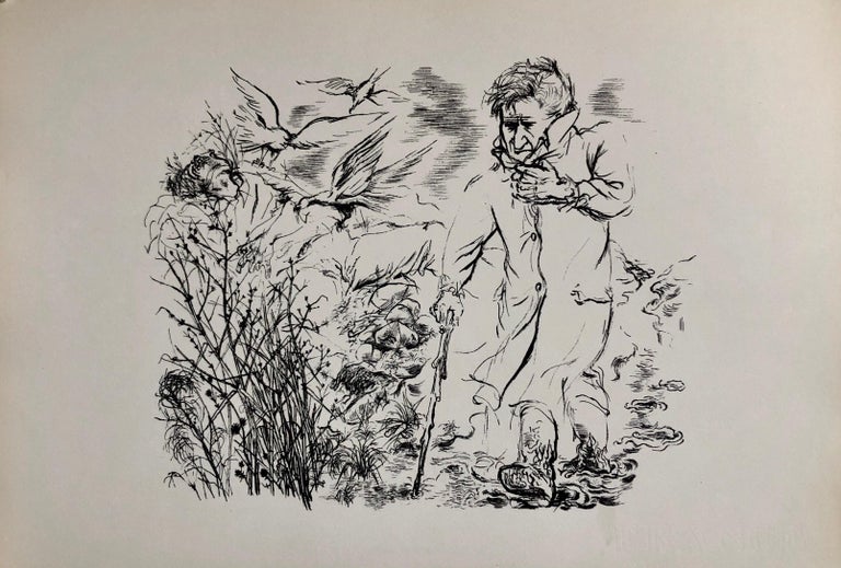 George Grosz - 1936 Lithograph Interregnum Portfolio Windblown Man ...