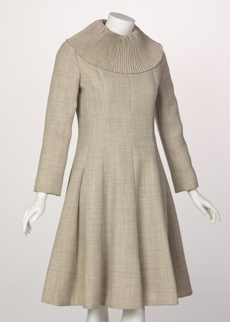George Halley Tailored Gray Wool Pleated Ruff Collar Dress For Sale at ...
