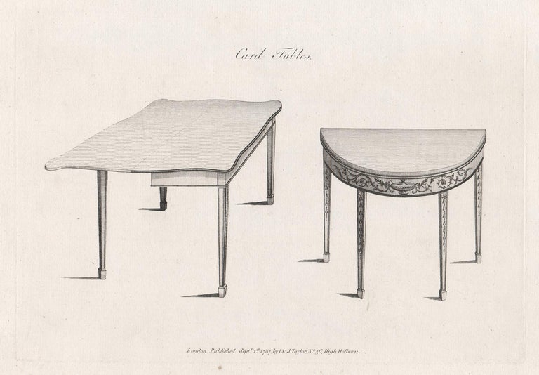 Card Tables, Hepplewhite English Georgian furniture design engraving ...