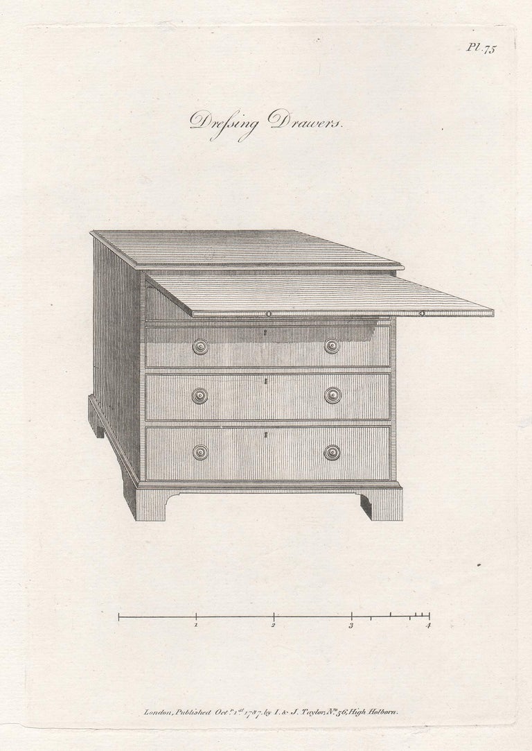 Dressing Drawers, Hepplewhite Georgian furniture design engraving For ...