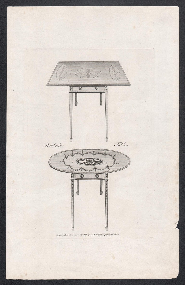 Pembroke Tables, Hepplewhite Georgian furniture design engraving For ...