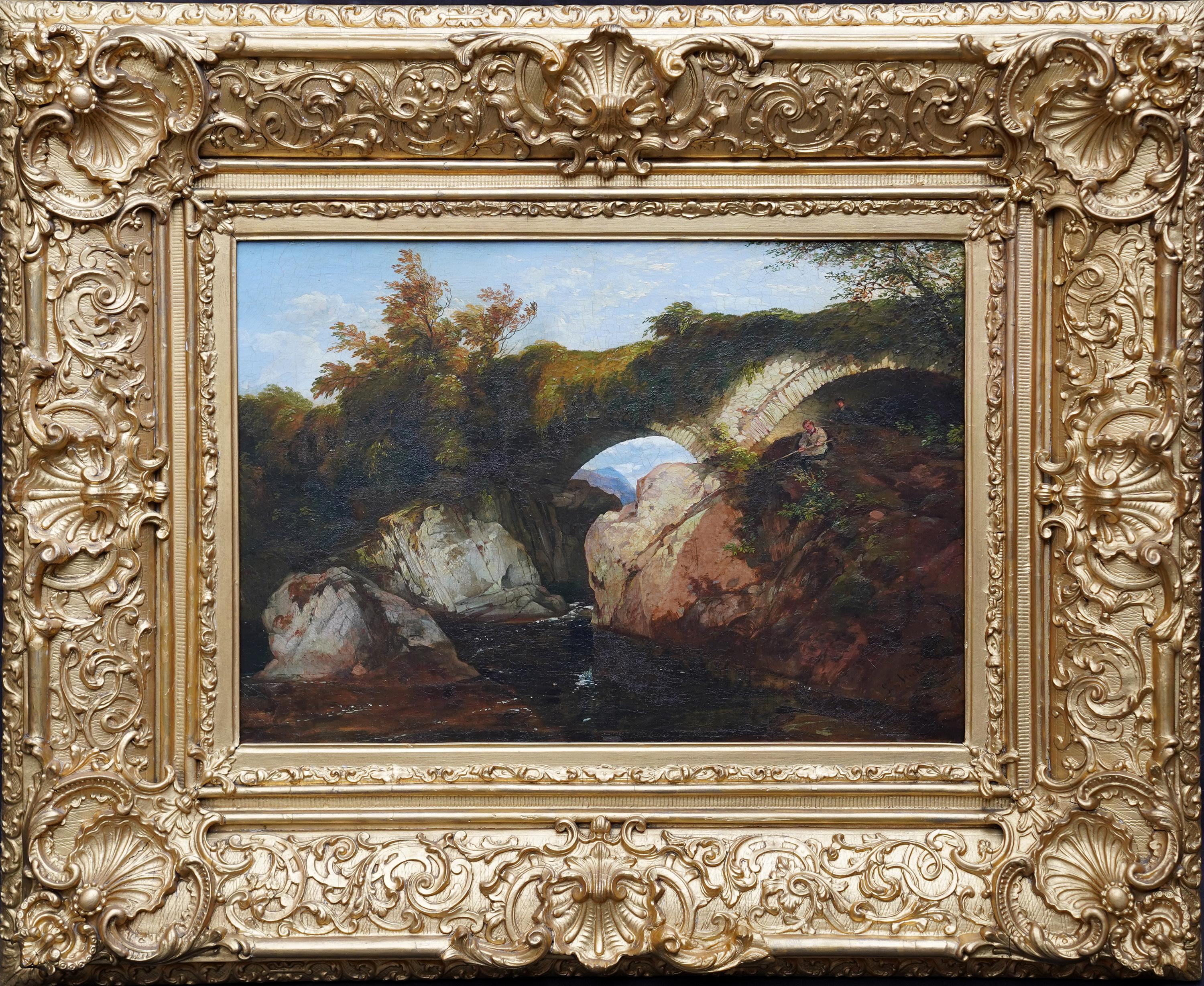 George Hickin - Welsh River Landscape at Betws-y Coed with Boys Fishing ...