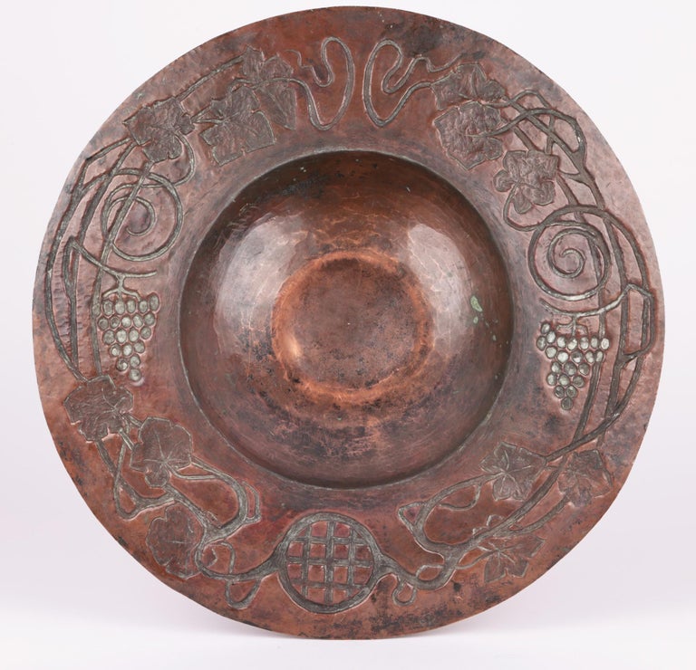 George Hugo Tabor Arts and Crafts Large Copper Grape Vine Fruit Bowl ...