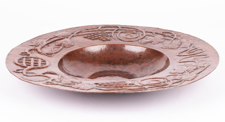 George Hugo Tabor Arts and Crafts Large Copper Grape Vine Fruit Bowl ...