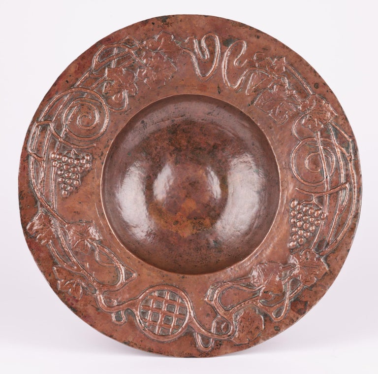 George Hugo Tabor Arts and Crafts Large Copper Grape Vine Fruit Bowl ...