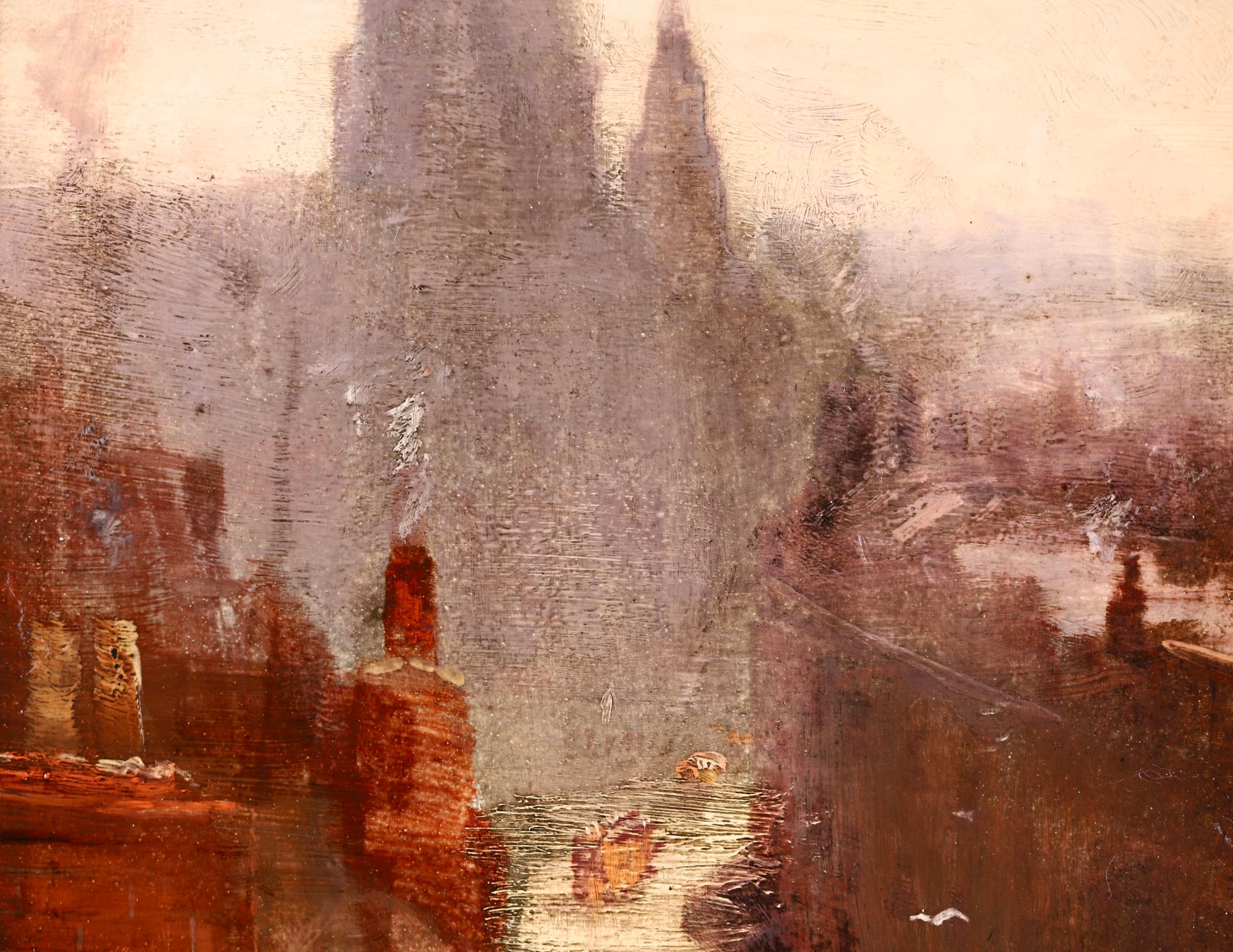 George Hyde Pownall - Above the Smoke - Impressionist Oil, Cityscape by ...