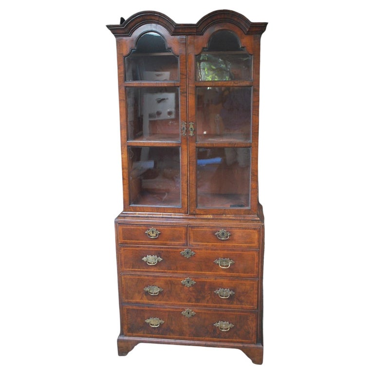 George I Walnut Double Dome Bookcase on Chest For Sale at 1stDibs