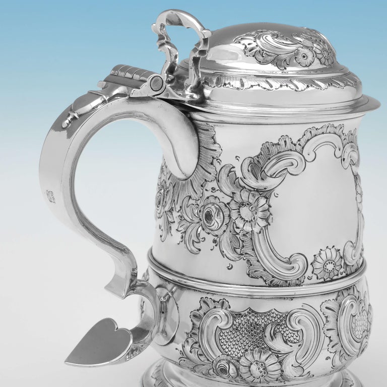 George II Period Later Chased Antique Sterling Silver Tankard, London ...