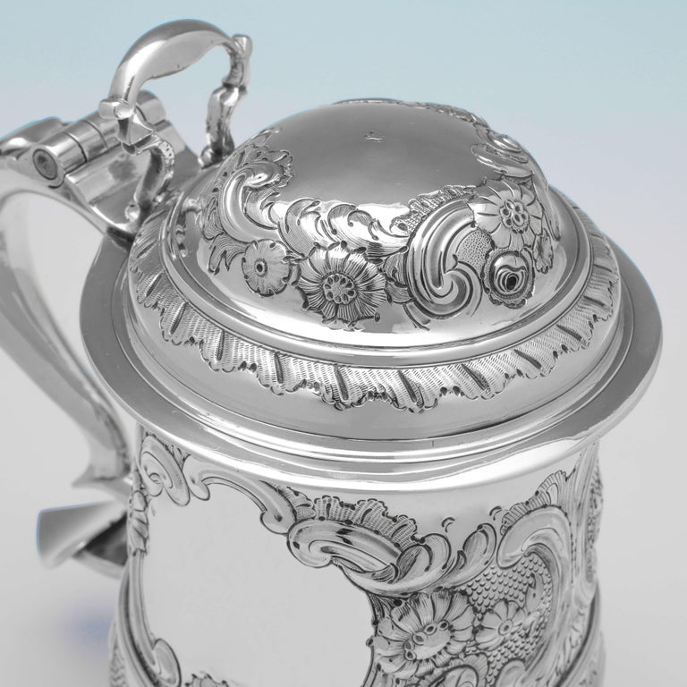 George II Period Later Chased Antique Sterling Silver Tankard, London ...