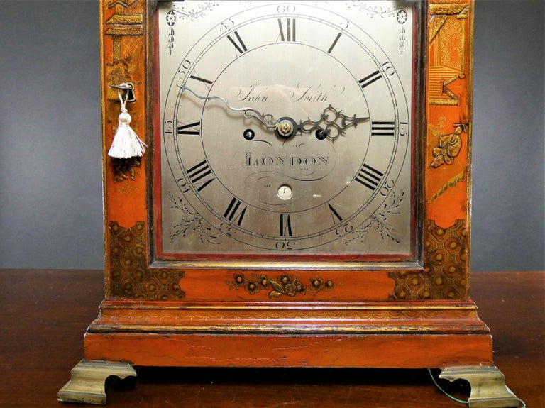 George II Red Lacquer Bracket Clock, John Smith, London For Sale at 1stDibs