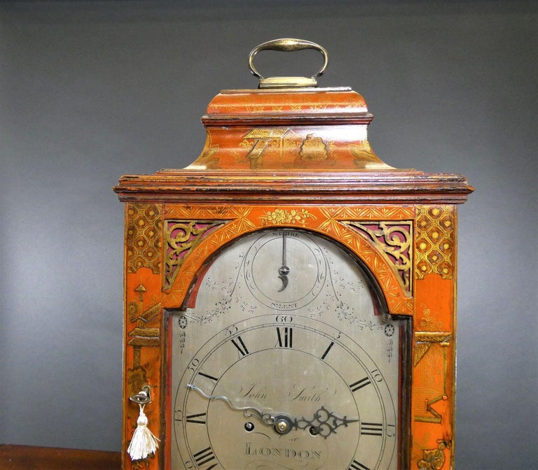 George II Red Lacquer Bracket Clock, John Smith, London For Sale at 1stDibs