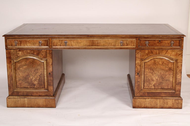 George II Style Burl Walnut Partners Desk Made by Burton Chang at 1stDibs