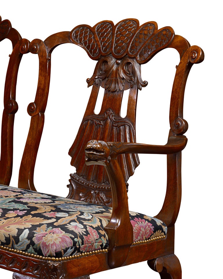 George II Style Mahogany Double Chair Settee For Sale at 1stDibs