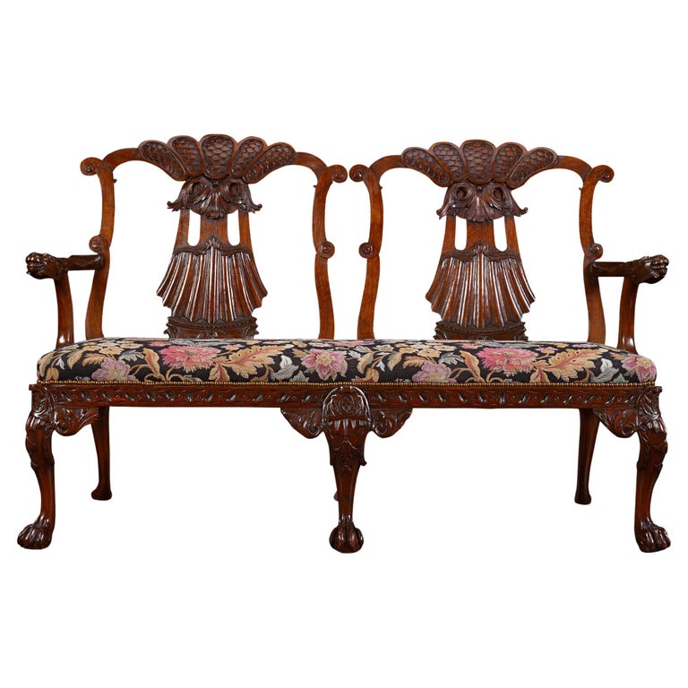 George II Style Mahogany Double Chair Settee For Sale at 1stDibs