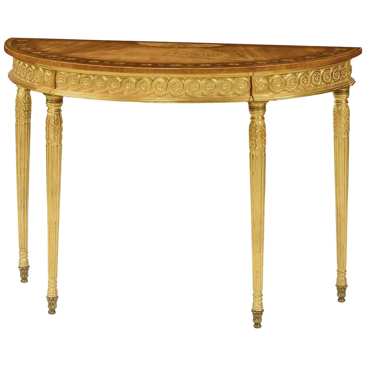 Pair of English Adam Gilt Demilune Console Tables For Sale at 1stDibs