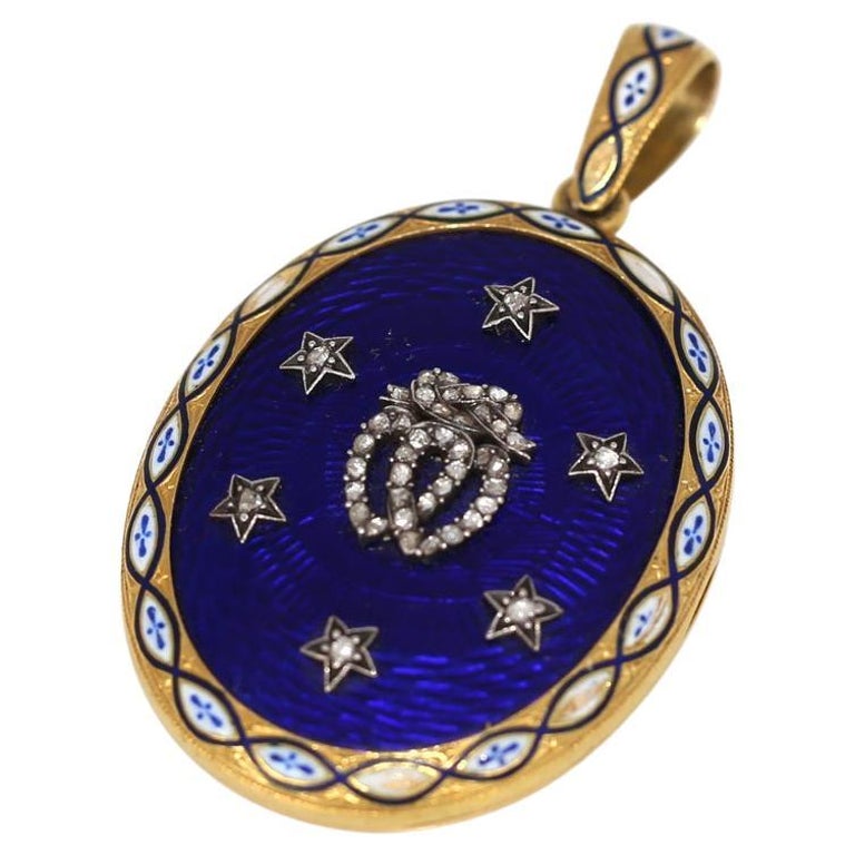George III. Blaues Emaille-Anhänger Medaillon mit Diamanten und ...