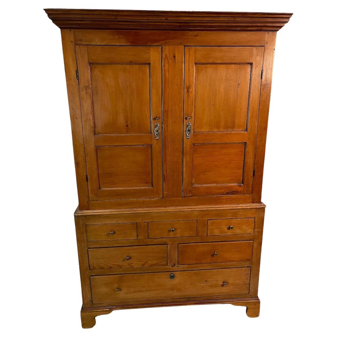 George III English Pine Linen Press