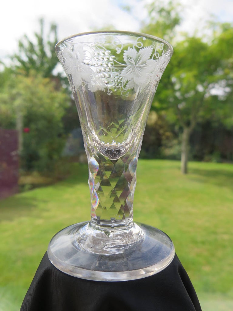 George III Firing Drinking Glass Hand Blown Facet Stem Engraved Bowl ...