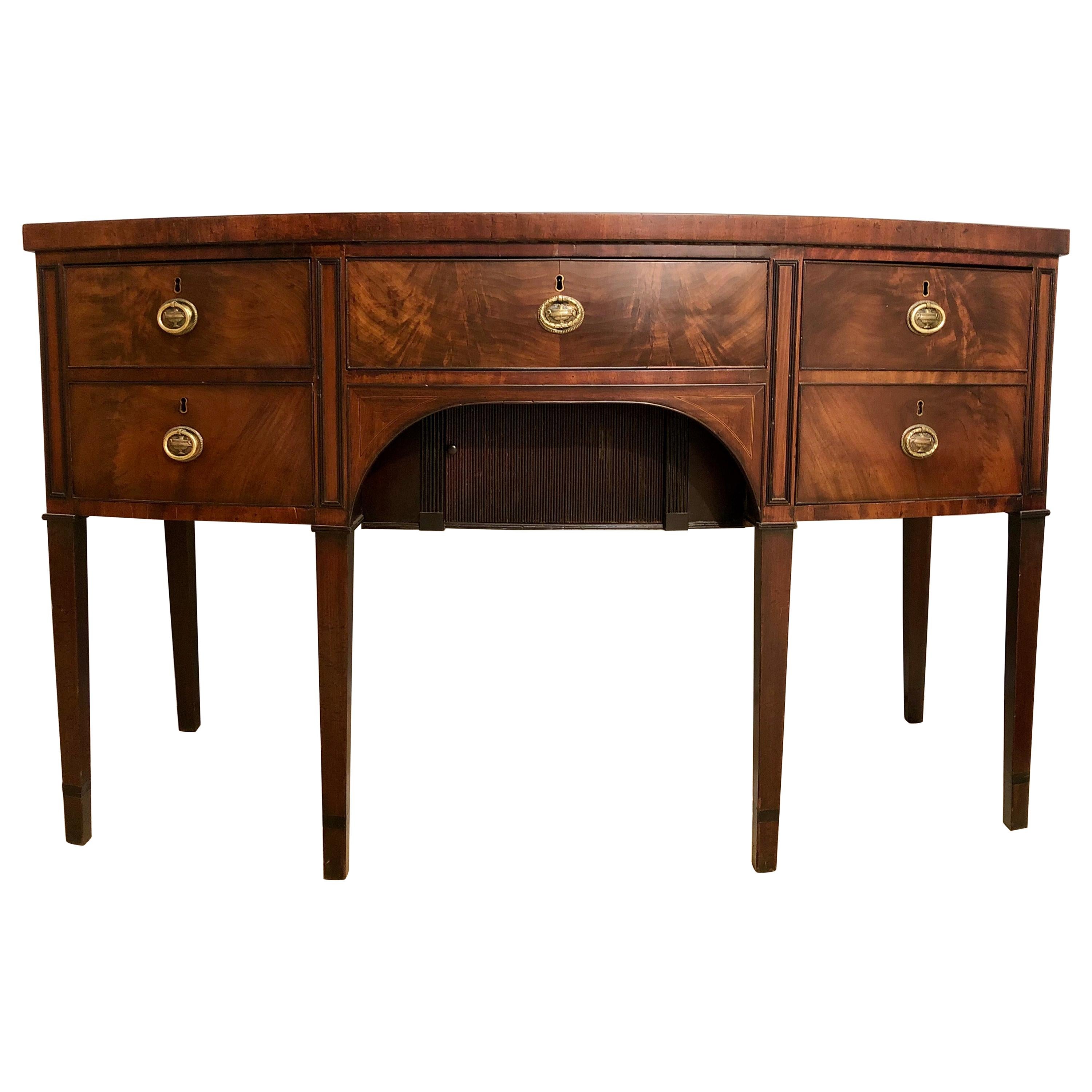 George III Flame Mahogany Bow Front Sideboard Server Buffet, Mid-19th Century at 1stDibs