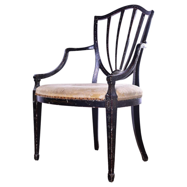 George III Hepplewhite Painted Open Armchair For Sale at 1stDibs