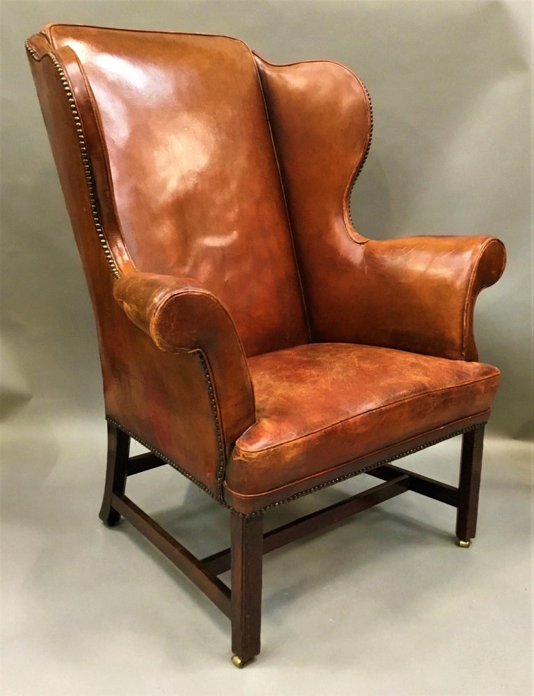 George III Mahogany and Leather Wing Chair For Sale at 1stDibs