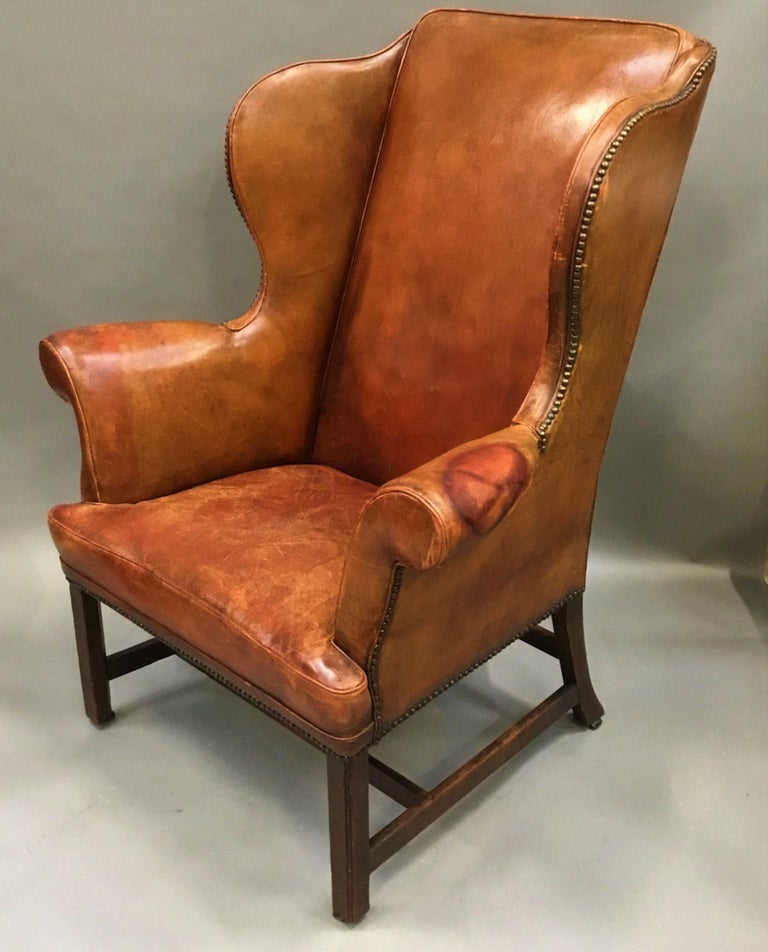 George III Mahogany and Leather Wing Chair For Sale at 1stDibs