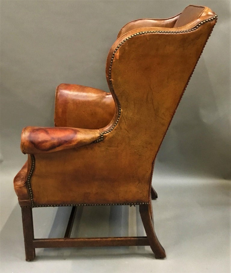 George III Mahogany and Leather Wing Chair For Sale at 1stDibs