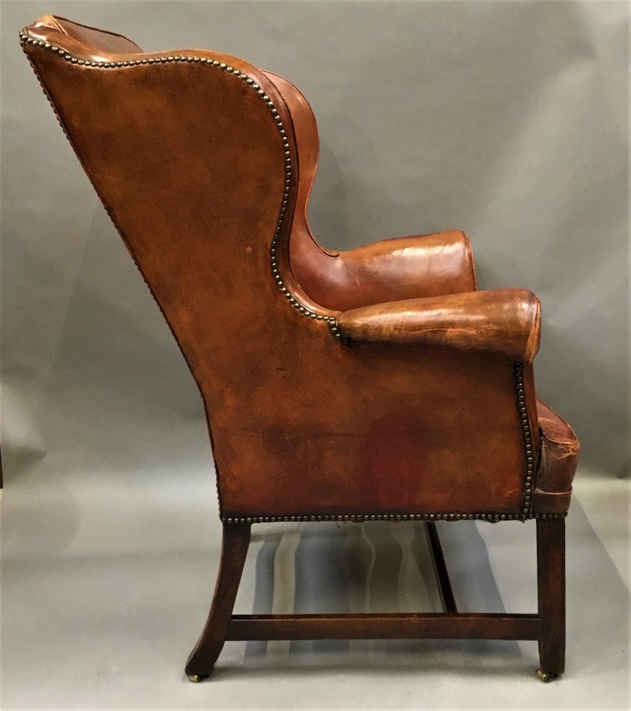 George III Mahogany and Leather Wing Chair For Sale at 1stDibs