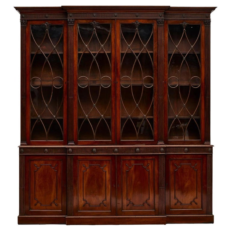 George III Mahogany Breakfront Bookcase, Circa 1800 at 1stDibs