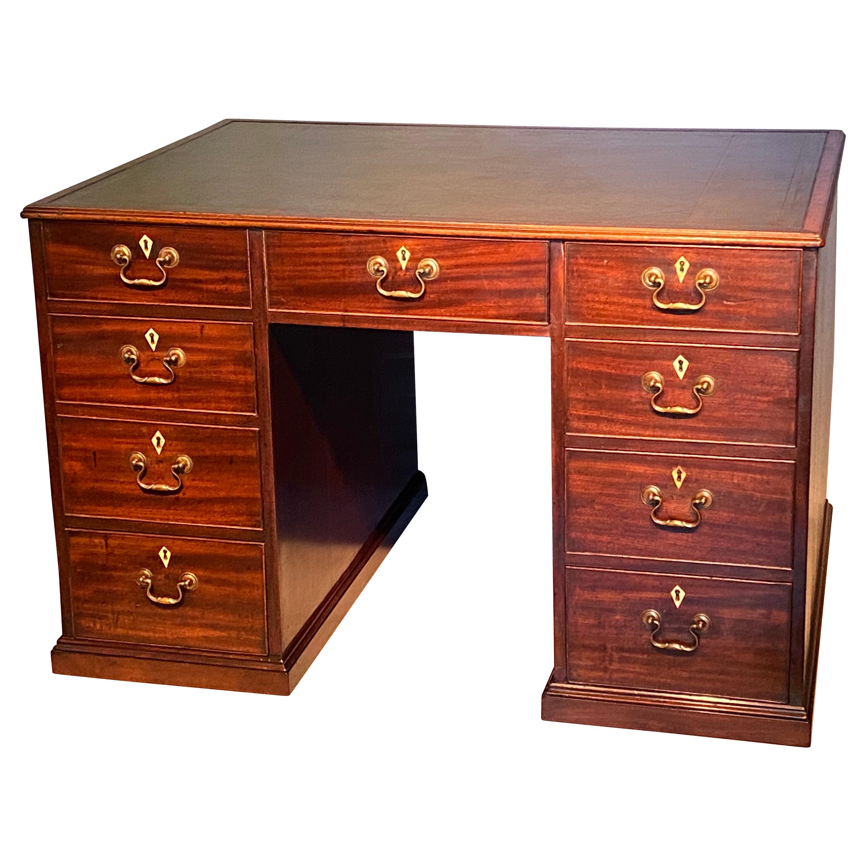 Antique Flame Mahogany Partners Pedestal Desk George III Revival 19th ...